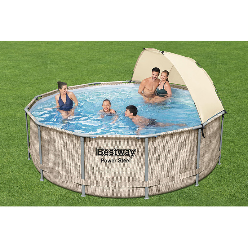 Bestway Power Steel Round Tubular Pool 3,96 x↕1,07m Rattan Look beige ...