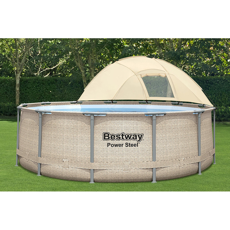 Bestway Power Steel Round Tubular Pool 3,96 x↕1,07m Rattan Look beige ...